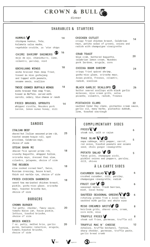 Dinner Menu - Crown & Bull